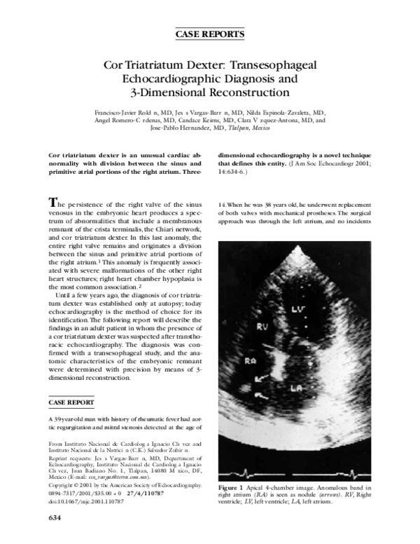 (PDF) Cor triatriatum dexter: Transesophageal echocardiographic diagnosis and 3-dimensional ...