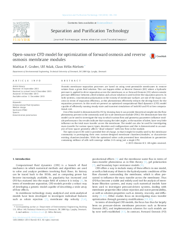(PDF) Open-source CFD model for optimization of forward osmosis and reverse osmosis membrane modules
