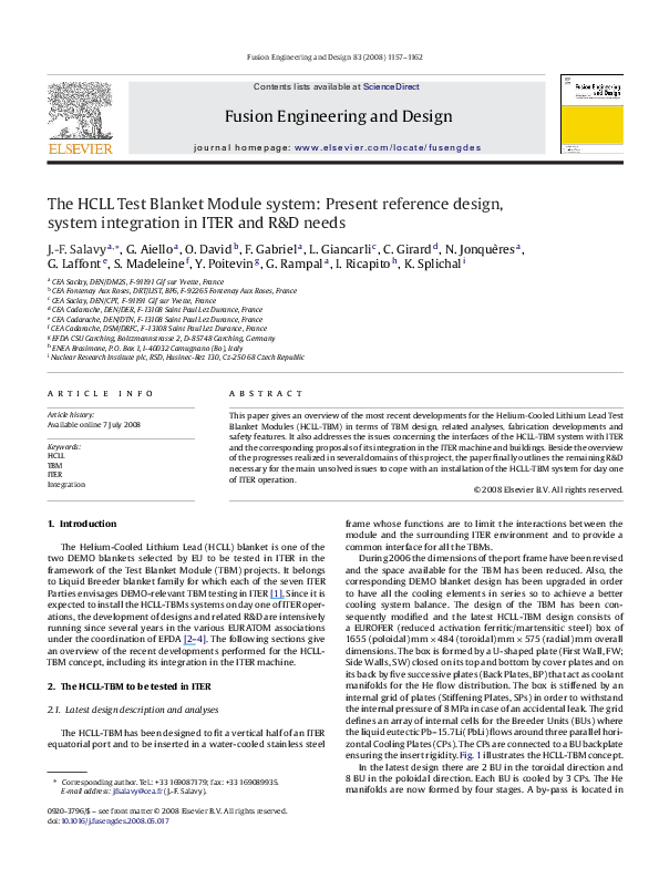 (PDF) The HCLL Test Blanket Module system: Present reference design ...
