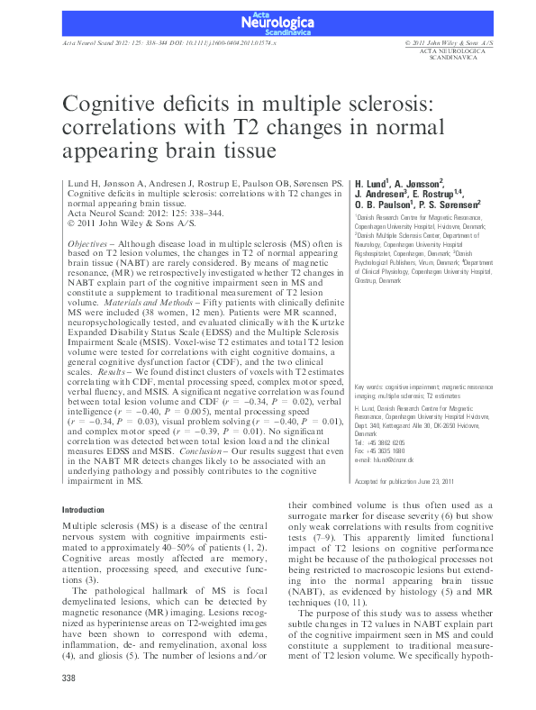 (PDF) Cognitive deficits in multiple sclerosis correlate with changes ...