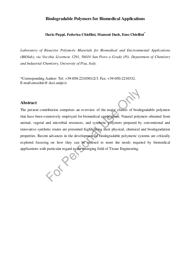 (PDF) Biodegradable Polymers for Biomedical Applications