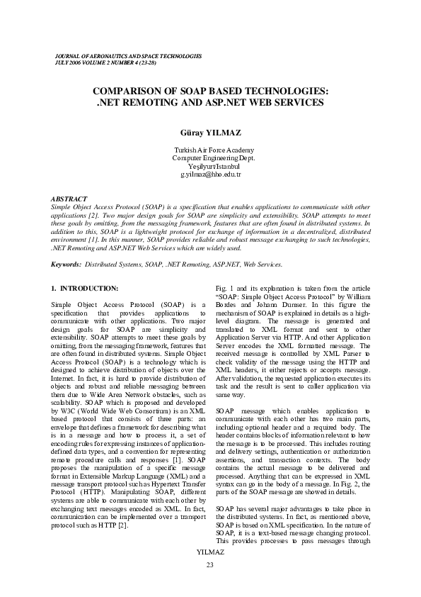 (PDF) Comparison of Soap Based Technologies: .NET Remoting and Asp .NET Web Services