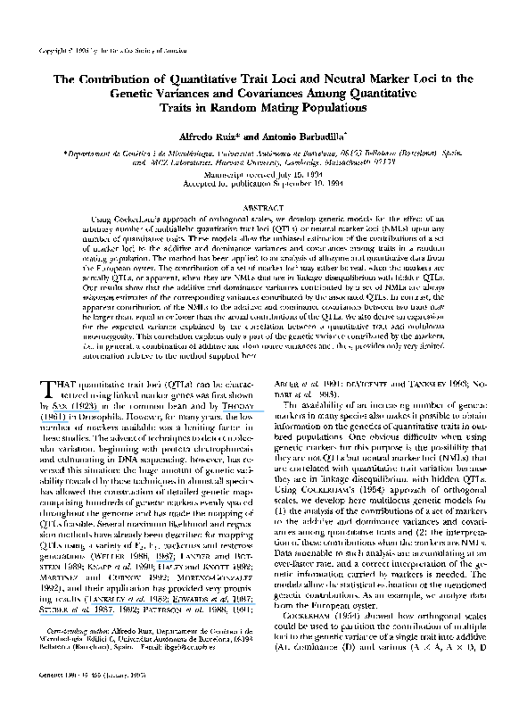 Pdf The Contribution Of Quantitative Trait Loci And Neutral Marker