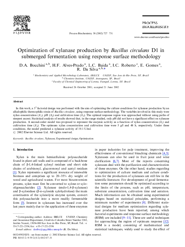 (PDF) Optimization of xylanase production by Bacillus circulans D1 in submerged fermentation ...