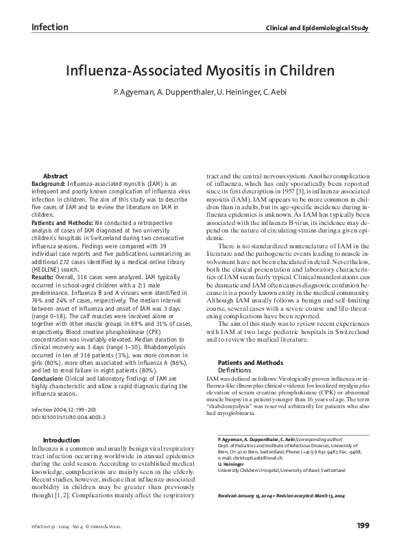 (PDF) Influenza-Associated Myositis in Children