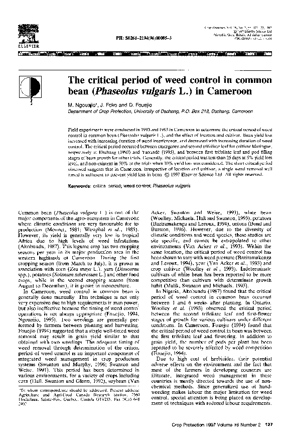 (PDF) The critical period of weed control in common bean (Phaseolus ...