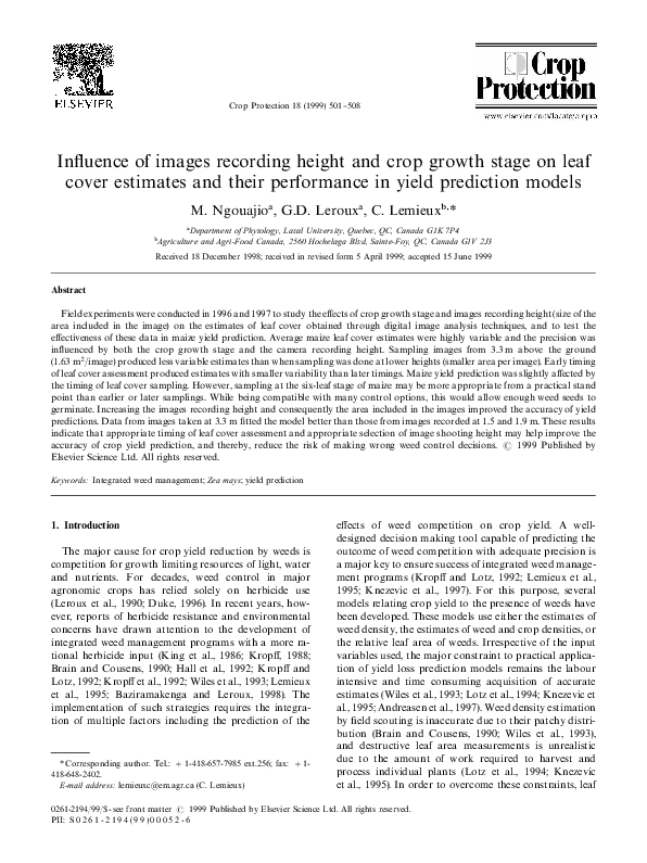 (PDF) Influence of images recording height and crop growth stage on ...