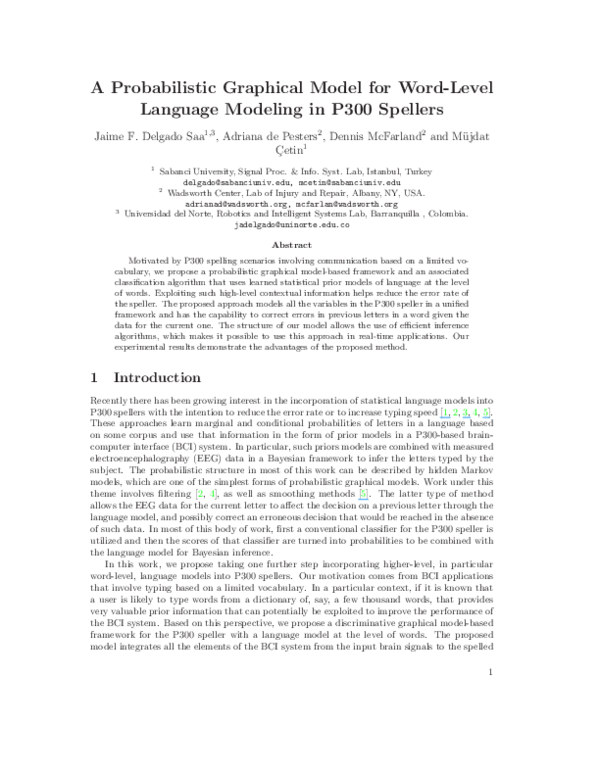 (PDF) A Probabilistic Graphical Model for Word-Level Language Modeling in P300 Spellers