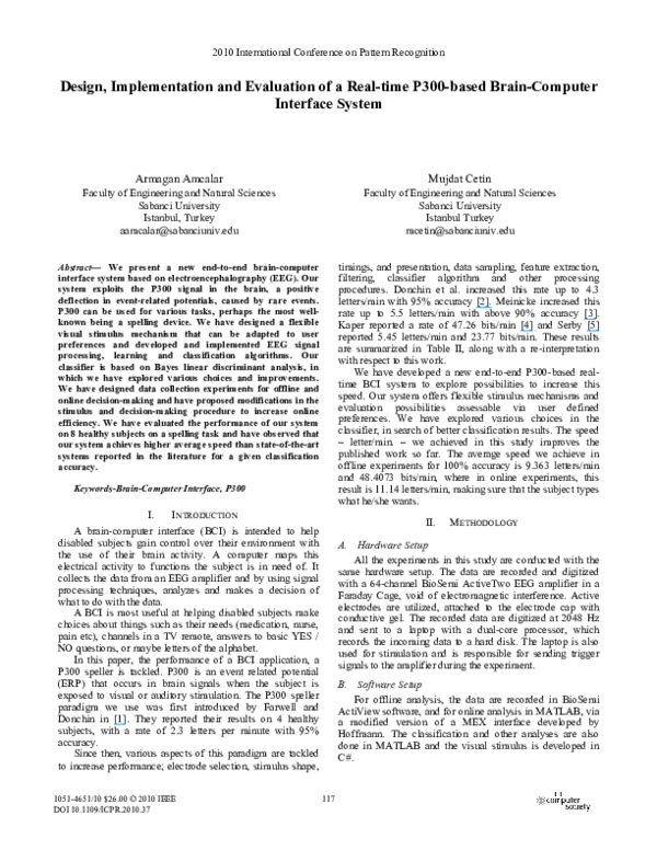 (PDF) Design, Implementation and Evaluation of a Real-Time P300-based Brain-Computer Interface ...