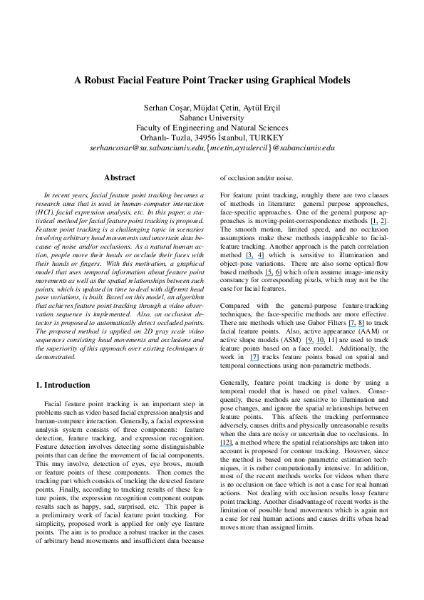 Pdf A Robust Facial Feature Point Tracker Using Graphical Models