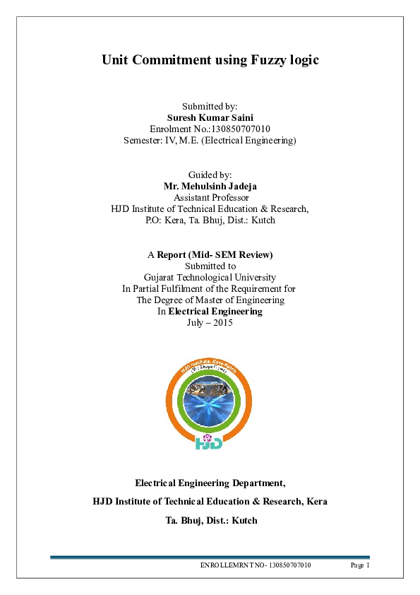 (DOC) Unit Commitment using Fuzzy logic