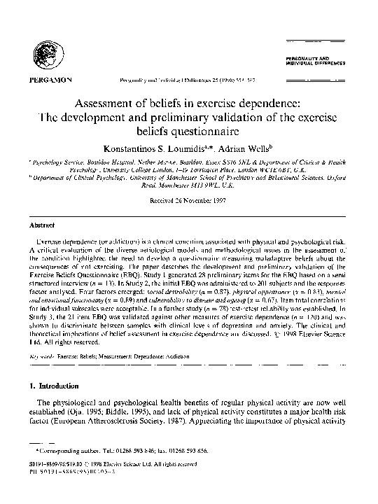 (PDF) Assessment of beliefs in exercise dependence: The development and ...