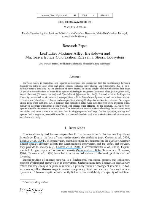 (PDF) Leaf-Litter Mixtures Affect Breakdown and Macroinvertebrate ...