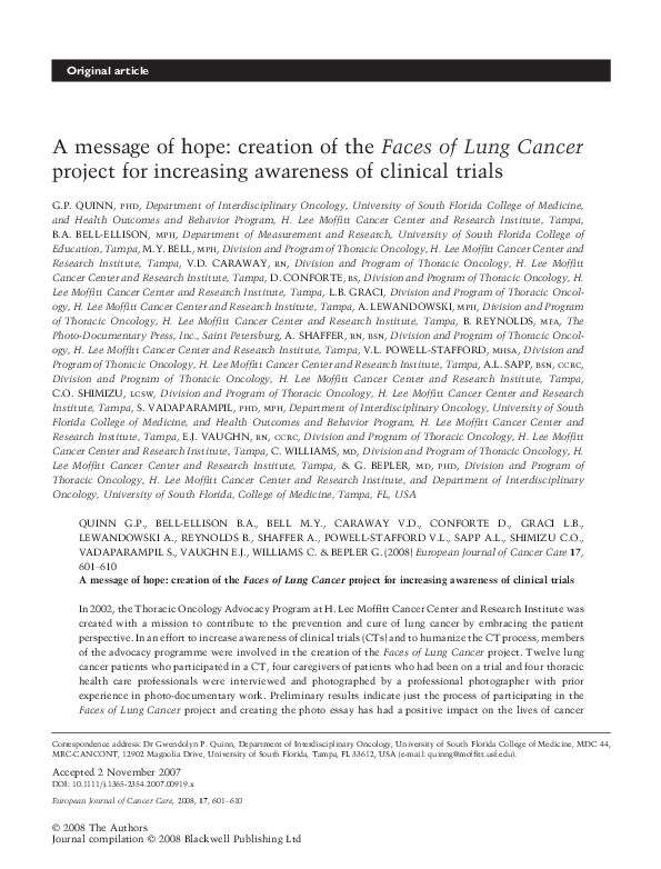 (PDF) A message of hope: creation of the Faces of Lung Cancer project ...