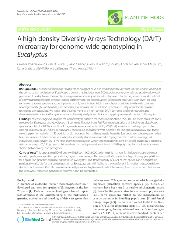 Pdf A High Density Diversity Arrays Technology Dart Microarray For