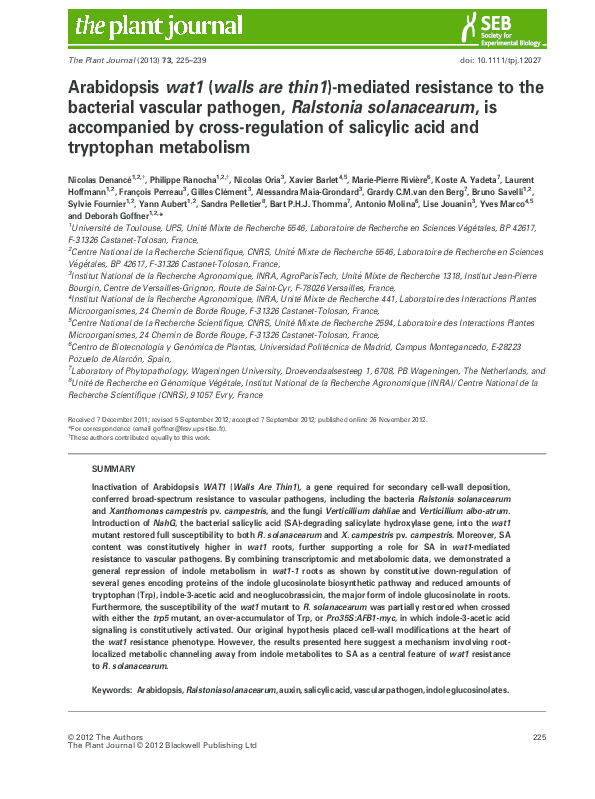 (PDF) Arabidopsis wat1 ( walls are thin1 )-mediated resistance to the ...