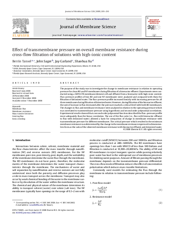 (PDF) Effect of transmembrane pressure on overall membrane resistance ...