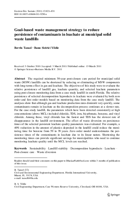 (PDF) Goal-based waste management strategy to reduce persistence of ...