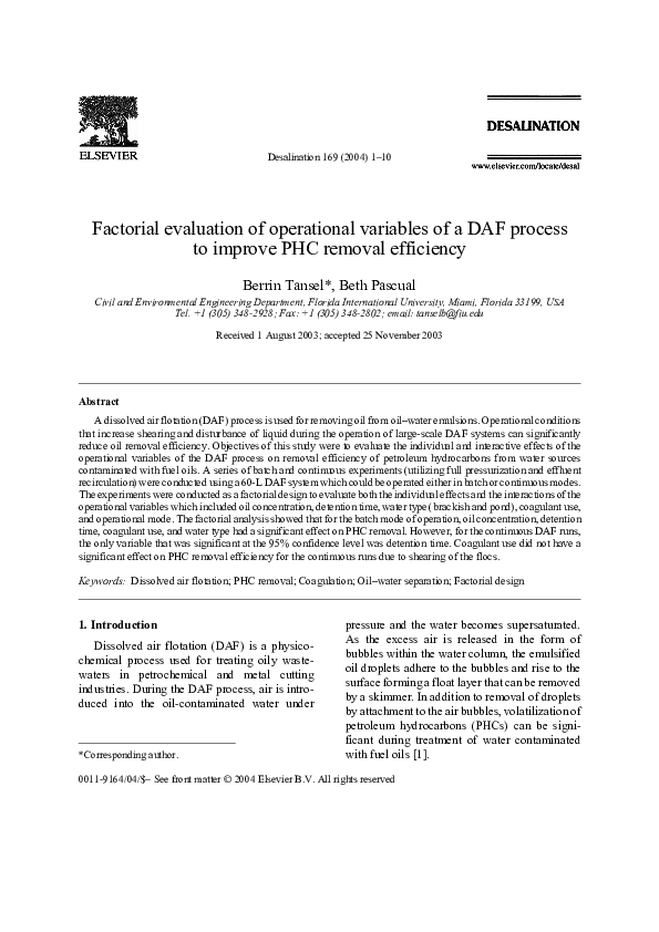 (PDF) Factorial evaluation of operational variables of a DAF process to ...