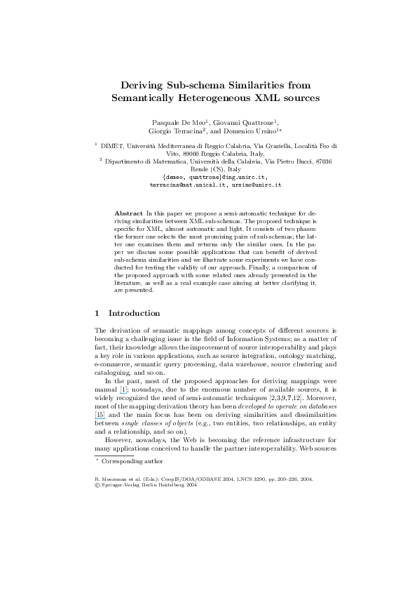 Pdf Deriving Sub Schema Similarities From Semantically Heterogeneous Xml Sources