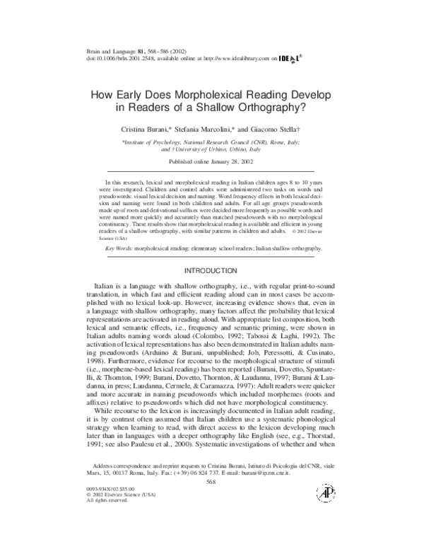 (PDF) How early does morpholexical reading develop in readers of a ...