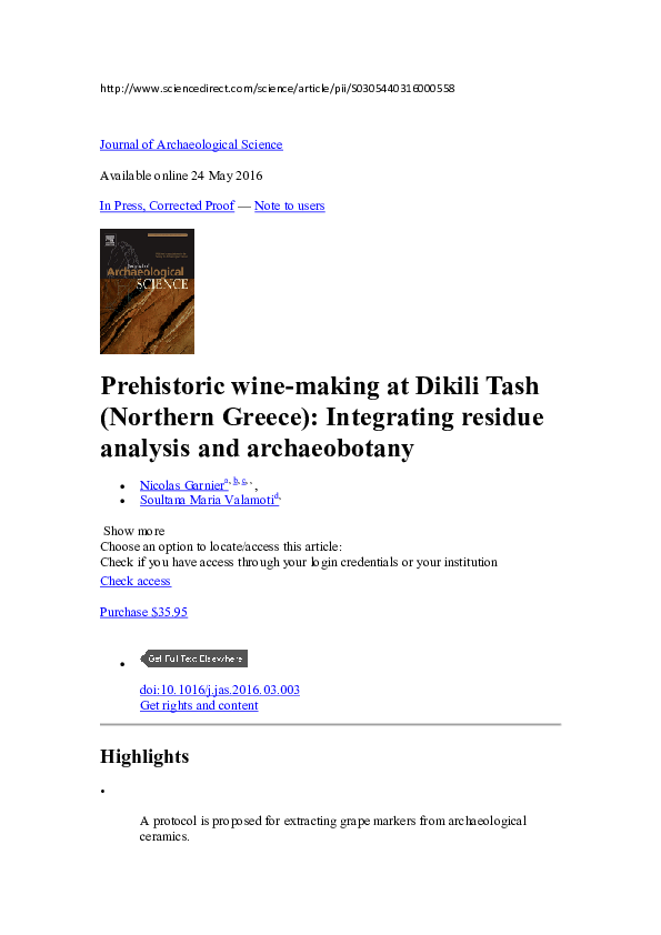 Prehistoric wine-making at Dikili Tash (Northern Greece): Integrating ...