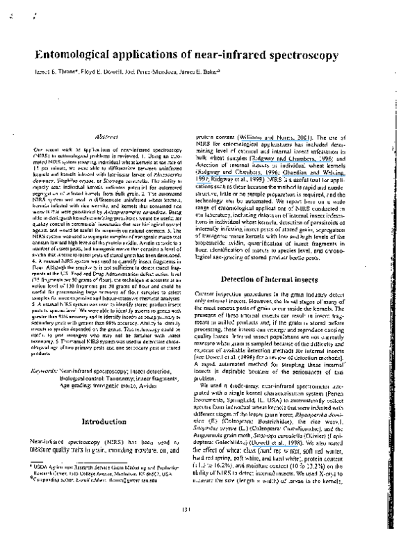 (PDF) Entomological applications of near-infrared spectroscopy