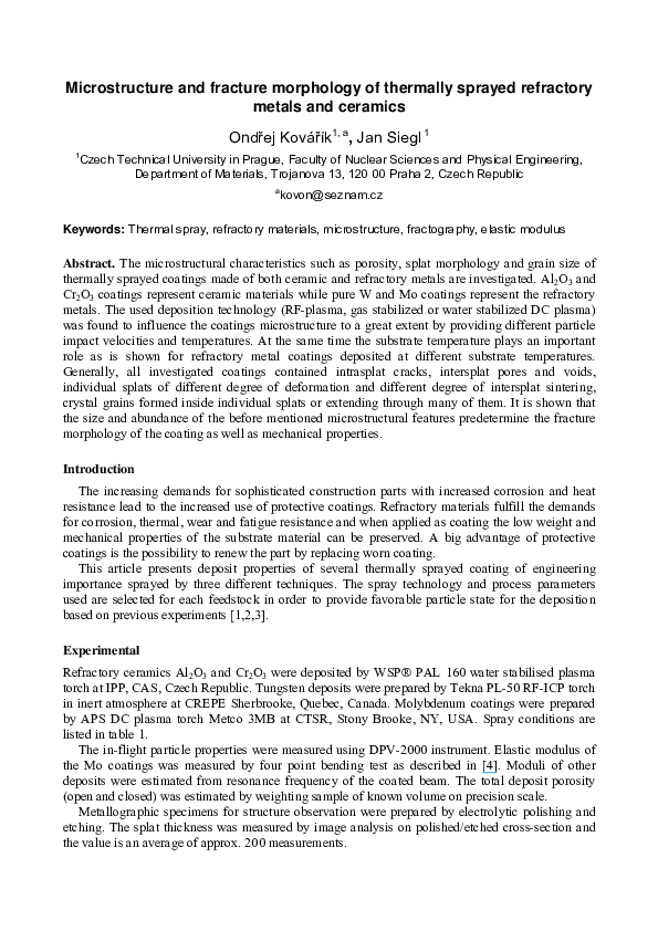(PDF) Microstructure and fracture morphology of thermally sprayed ...
