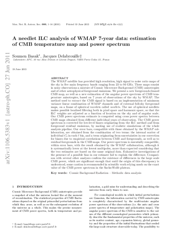 (PDF) A needlet internal linear combination analysis of WMAP 7-year data: estimation of CMB ...