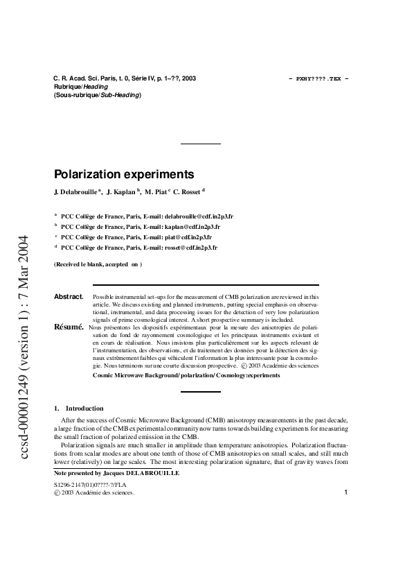 (PDF) Polarization experiments