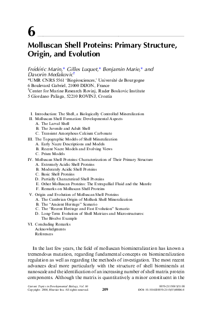 (PDF) Molluscan shell proteins: Primary structure, origin, and evolution