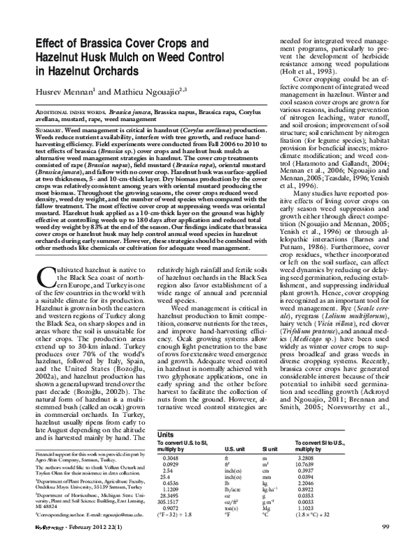 (PDF) Effect of Brassica Cover Crops and Hazelnut Husk Mulch on Weed ...