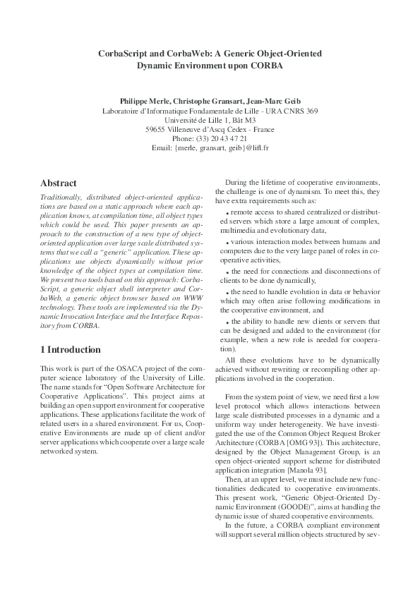 (PDF) CorbaScript and CorbaWeb: A generic object-oriented dynamic environment upon CORBA