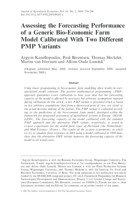 (PDF) Assessing the Forecasting Performance of a Generic Bio-Economic ...
