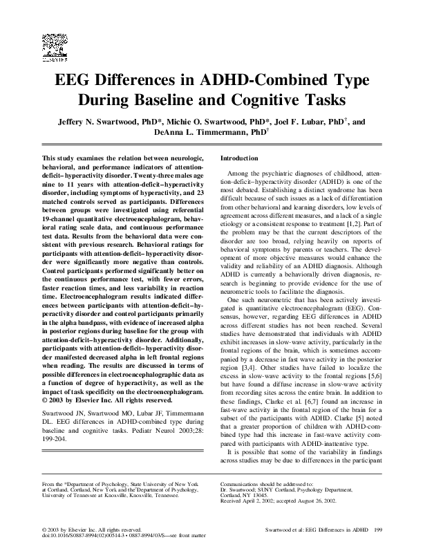 (PDF) EEG differences in ADHD-combined type during baseline and ...