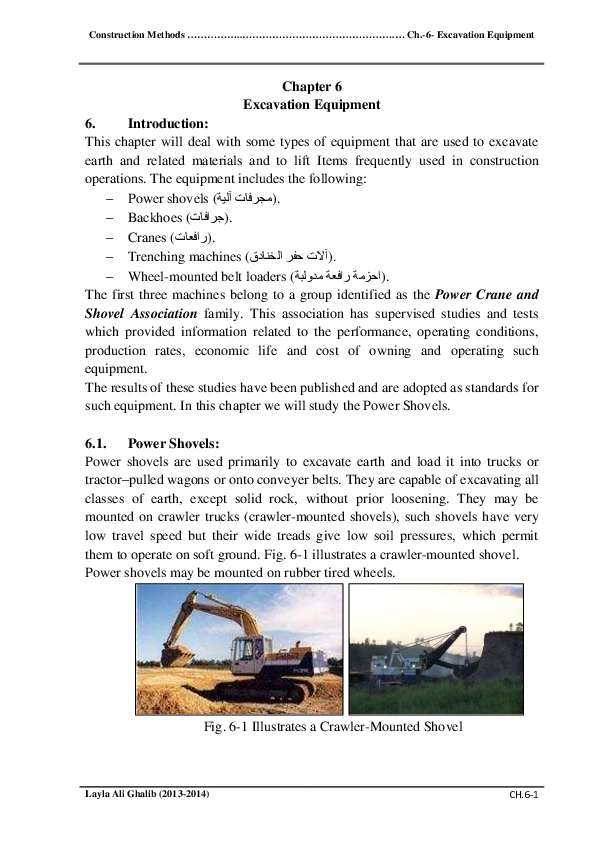 (PDF) Construction Methods ……………..……………………………………….… Ch.-6-Excavation ...