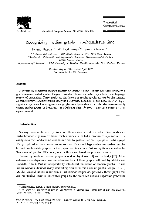 (PDF) Recognizing median graphs in subquadratic time