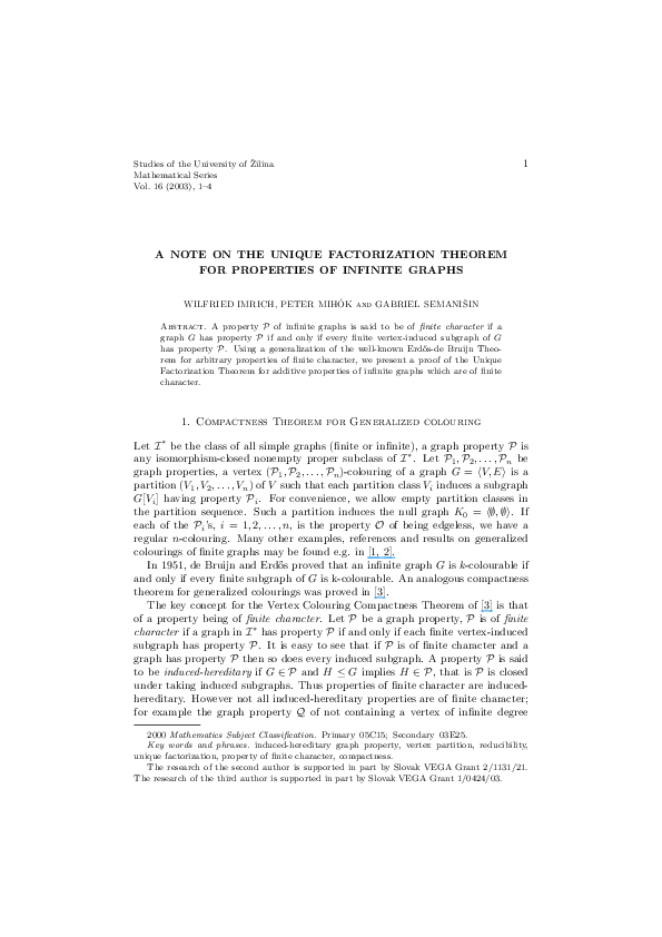 (PDF) A NOTE ON THE UNIQUE FACTORIZATION THEOREM FOR PROPERTIES OF ...