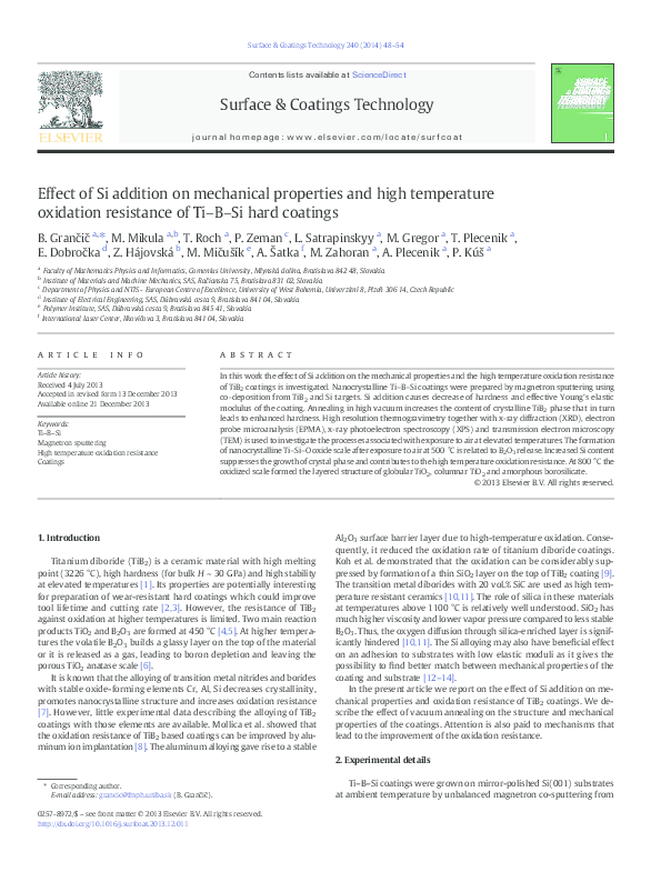 (PDF) Effect of Si addition on mechanical properties and high temperature oxidation resistance ...