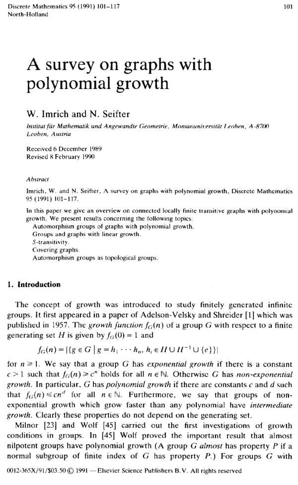 (PDF) A survey on graphs with polynomial growth