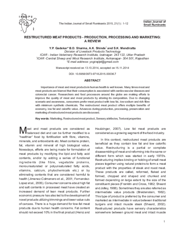 (PDF) Restructured meat products - production, processing and marketing ...