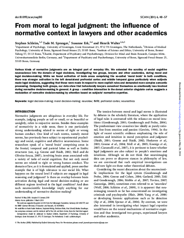 (PDF) From moral to legal judgment: the influence of normative context ...