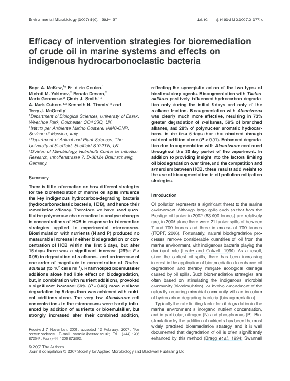 (PDF) Efficacy of intervention strategies for bioremediation of crude ...