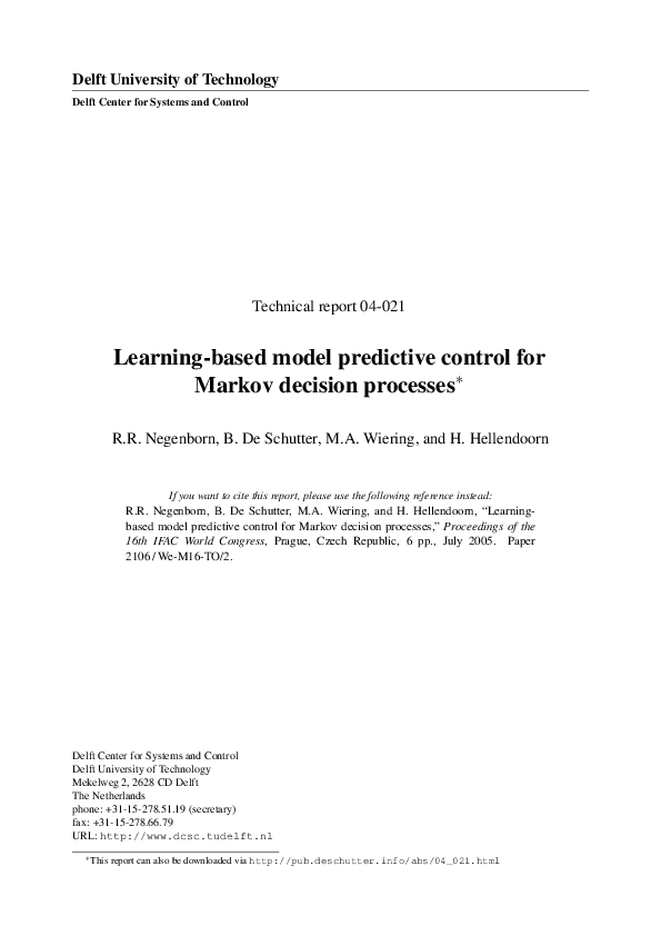 (PDF) Learning-based model predictive control for Markov decision processes * LEARNING-BASED ...