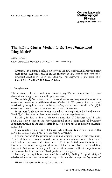 (PDF) The infinite cluster method in the two-dimensional Ising model