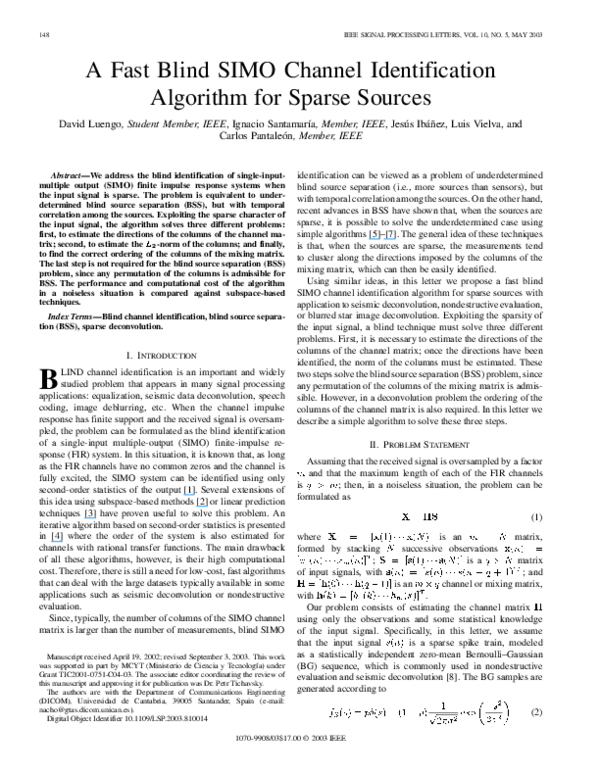 (PDF) A fast blind SIMO channel identification algorithm for sparse sources