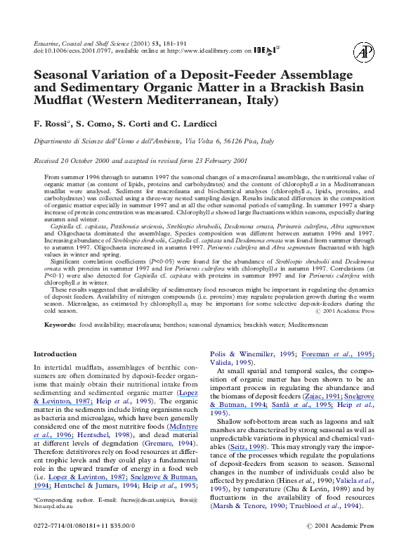 (PDF) Seasonal variation of a deposit-feeder assemblage and sedimentary ...