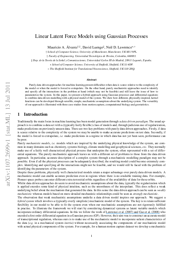 Pdf Linear Latent Force Models Using Gaussian Processes