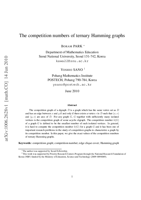 (PDF) The competition numbers of ternary Hamming graphs