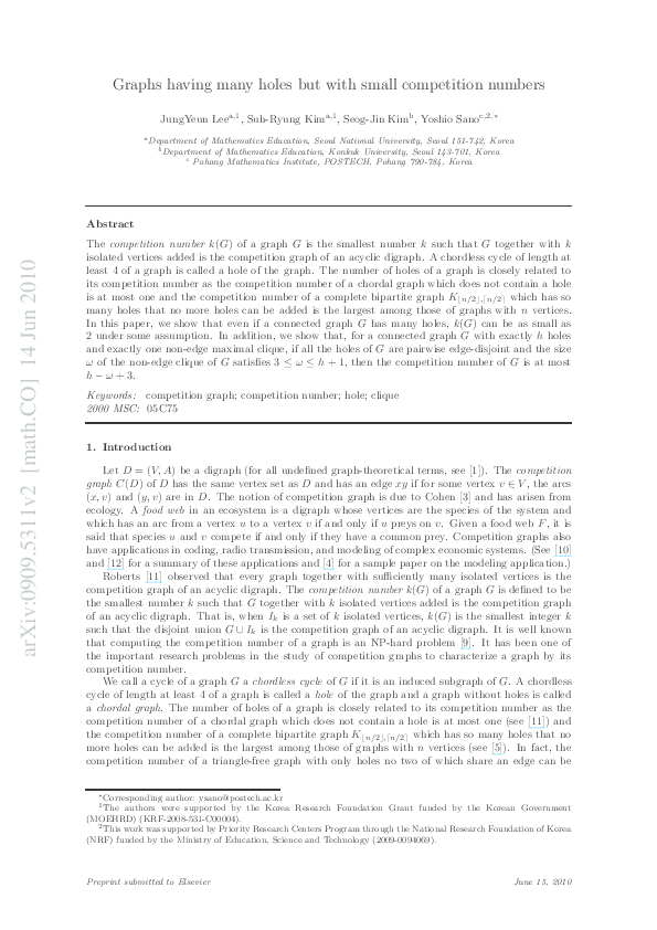 (PDF) Graphs having many holes but with small competition numbers
